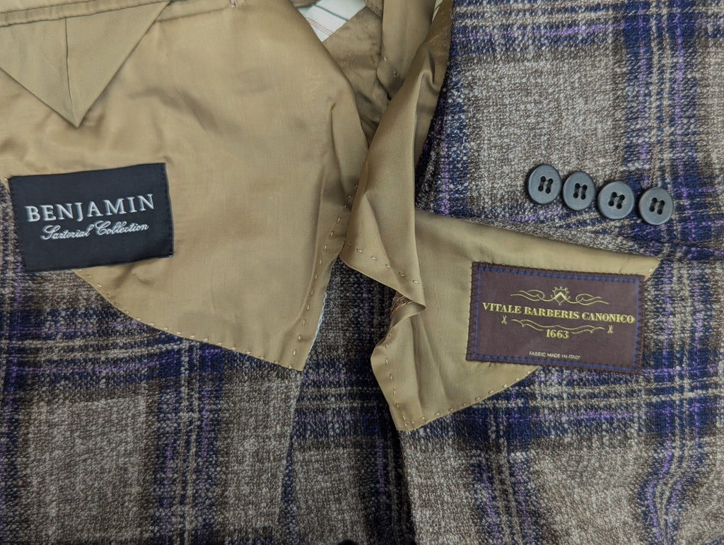 Benjamin VBC Sport Coat Mushroom with Navy Plaid Soft Shoulder Wool ...