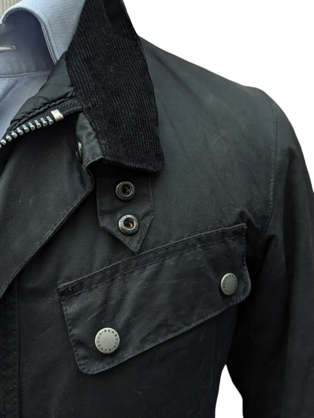 Barbour Motorcycle Jacket M Midnight Duke Waxed Cotton – eHABERDASHER