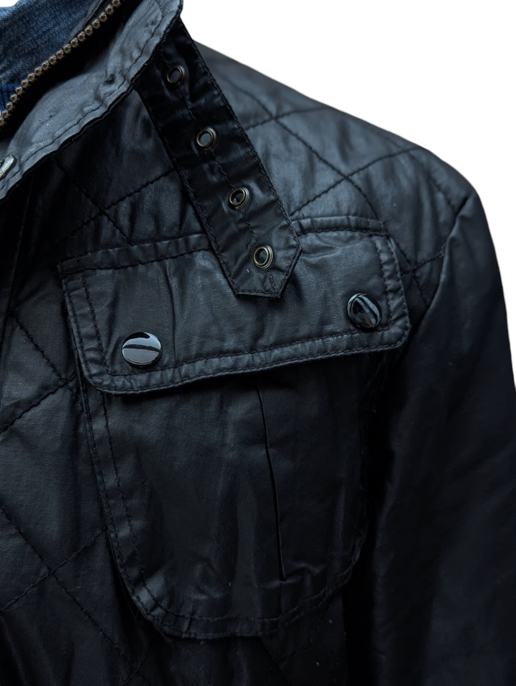 Barbour Motorcycle Belted Jacket M Black Waxed Cotton – eHABERDASHER