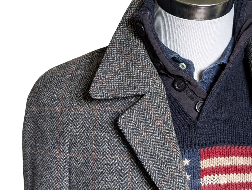 Vintage Carswell England Coat M 38/40R Grey Herringbone Blue/Red Wool ...