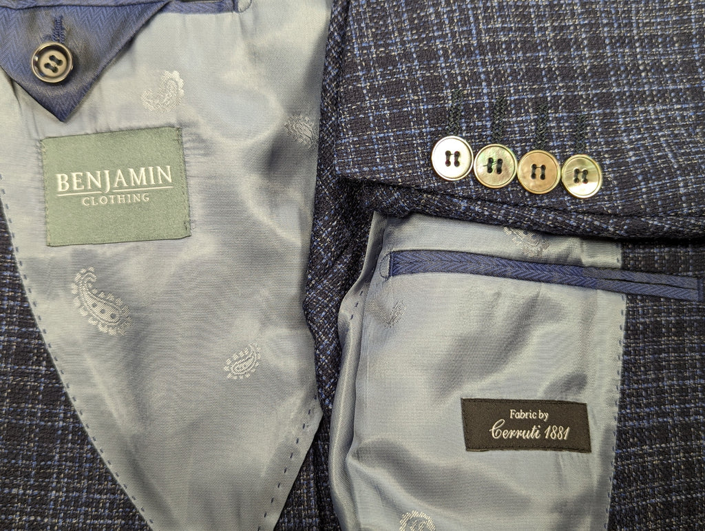 Benjamin Cerruti Sport Coat Blue Modern Plaid 2-button Soft Shoulder W ...