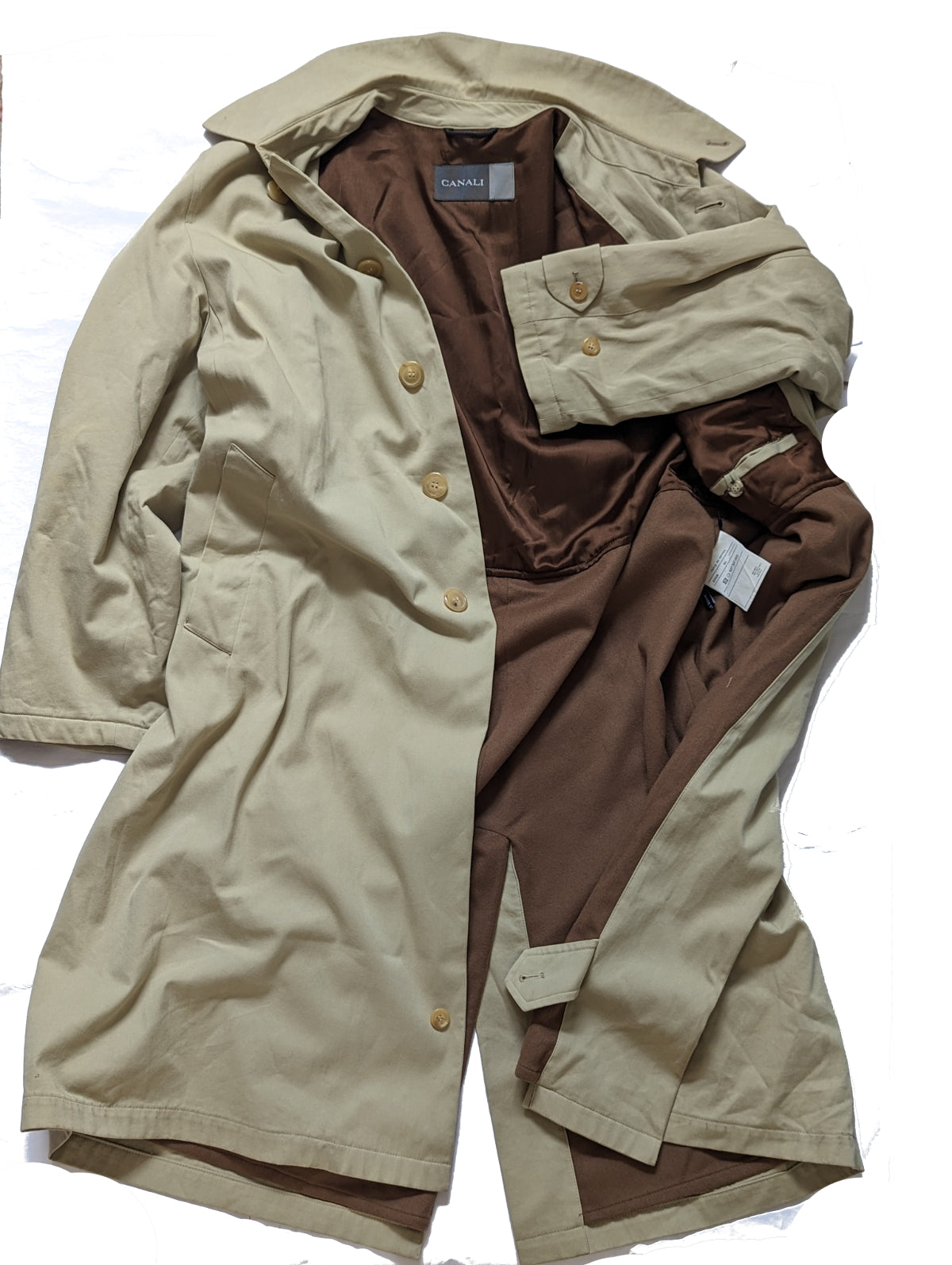 Canali Trench Coat 42R Beige Cotton with Wool/Cashmere Lining ...